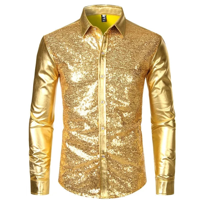 Chemise Paillette Homme Doré | Strass Paillettes – Strass-Paillettes